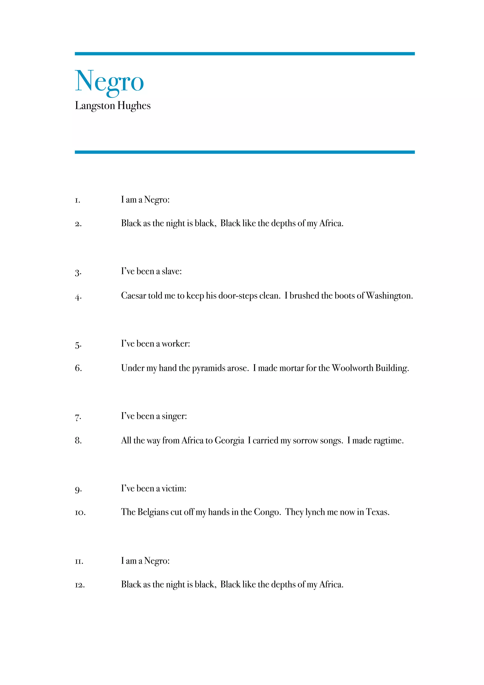 Stylistics: 'Negro' by Langston Hughes | PDF