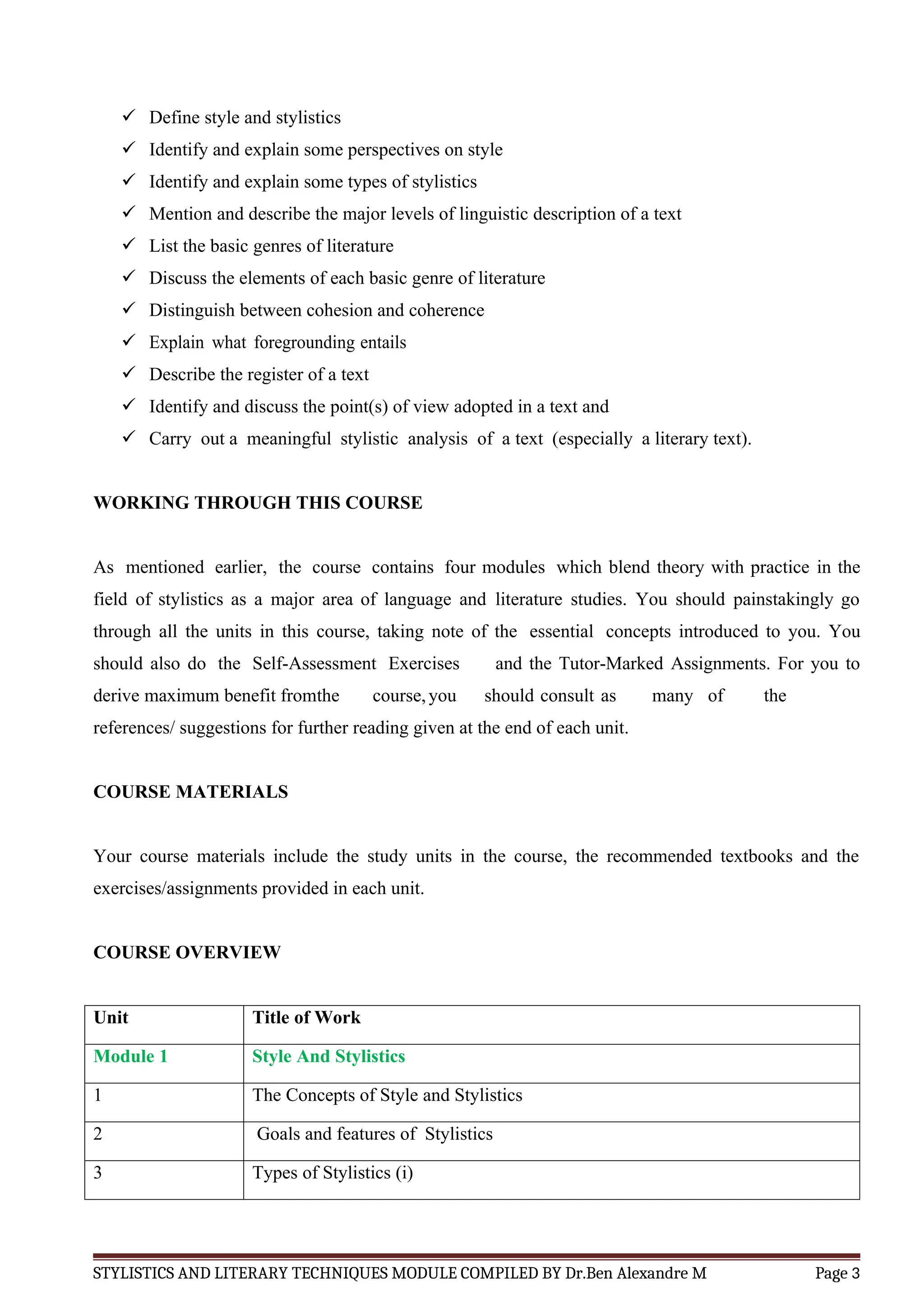 STYLISTICS and LITERARY TECHNIQUES MODULE HANDOUT.doc