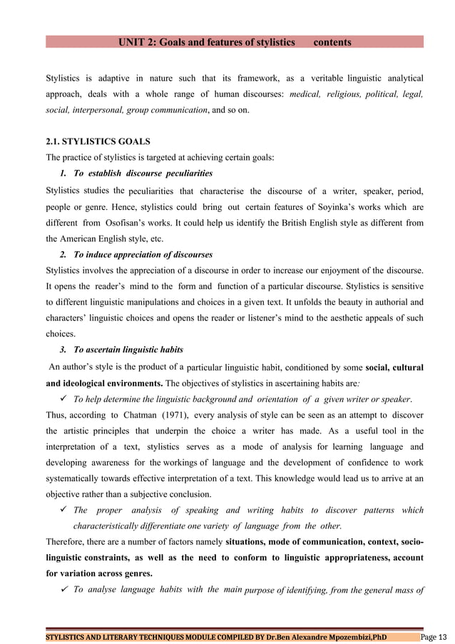 STYLISTICS and LITERARY TECHNIQUES MODULE HANDOUT.doc | Style & Fashion