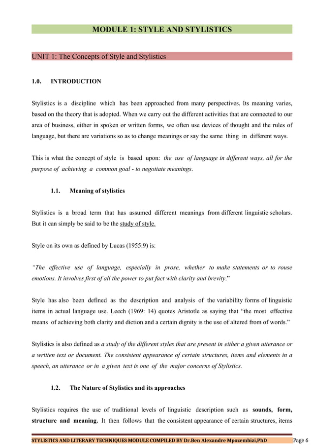 STYLISTICS and LITERARY TECHNIQUES MODULE HANDOUT.doc | Style & Fashion