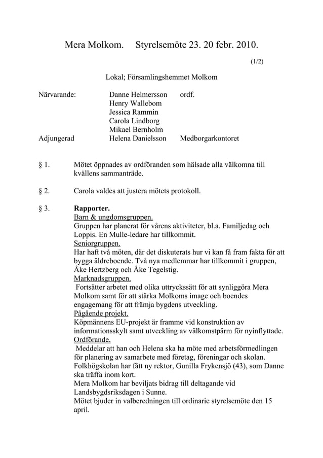Styrelseprotokoll 23 2010 | PDF | Free Download