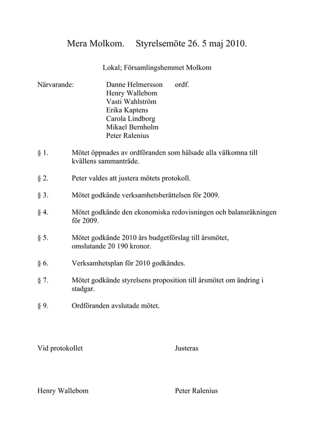 Styrelseprotokoll 26 5 maj 2010 | PDF