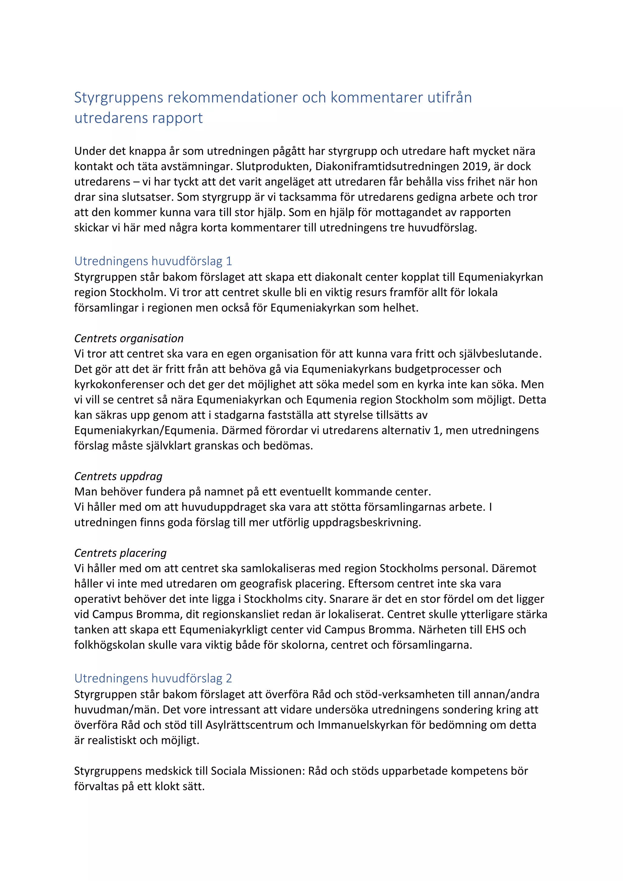 Styrgruppens medskick till diakoniframtidsutredningen | PDF