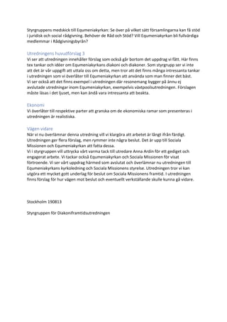 Styrgruppens medskick till diakoniframtidsutredningen | PDF