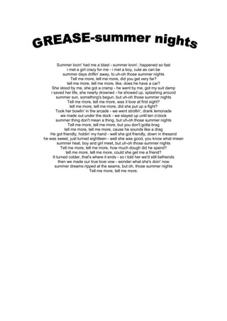 Summer Nights Grease Lyrics
