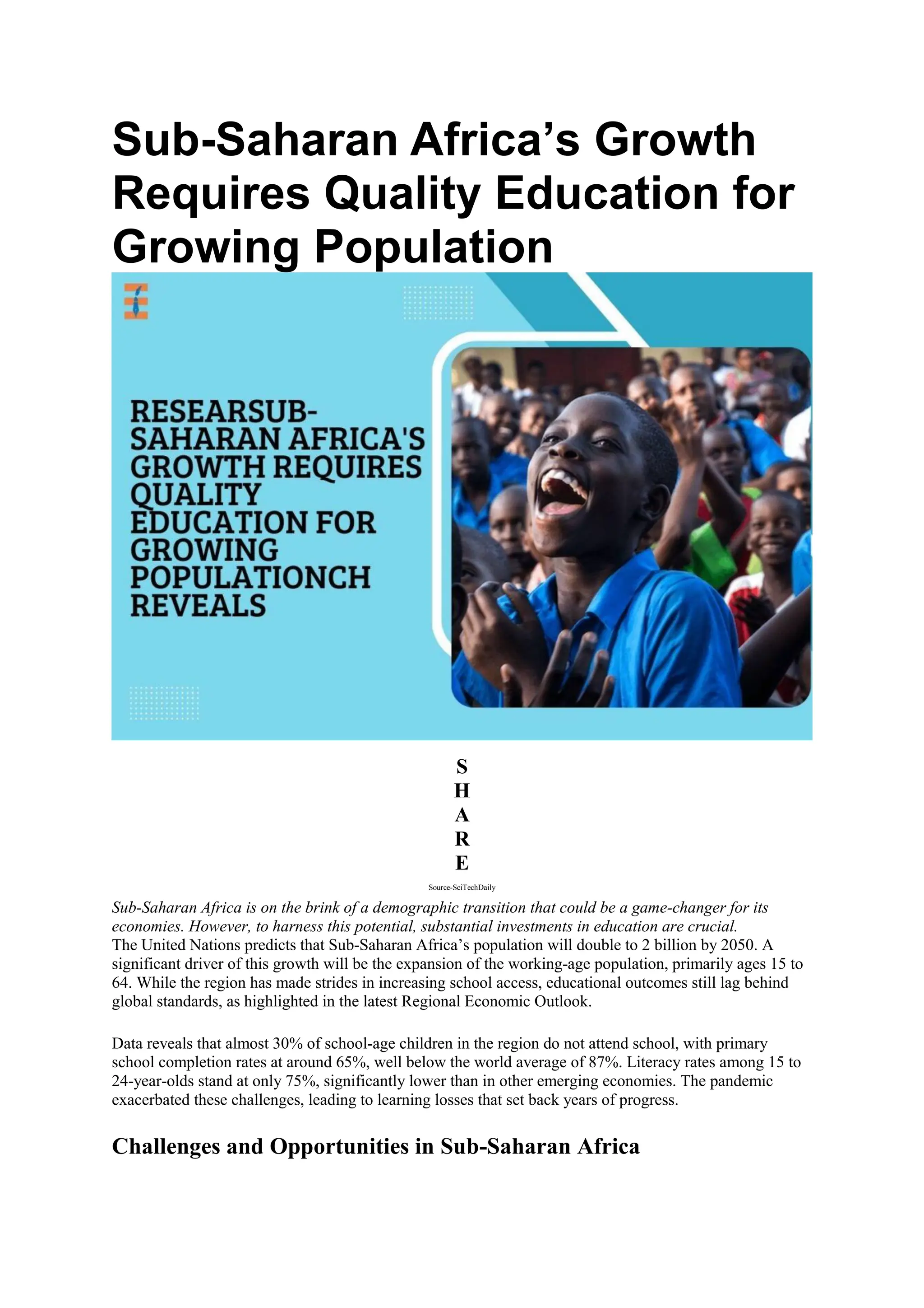 Sub-Saharan Africa's Growth Requires Quality Education for Growing ...