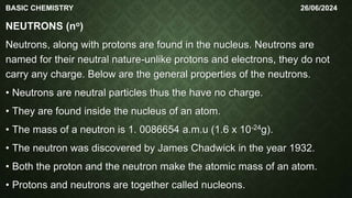 SUB-ATOMIC PARTICLES PROTONS, NEUTRONS AND ELECTRONS..pptx