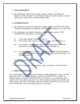 Sub contract agreement draft | DOCX