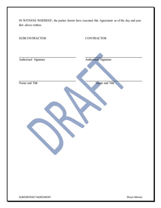 Sub contract agreement draft | DOCX