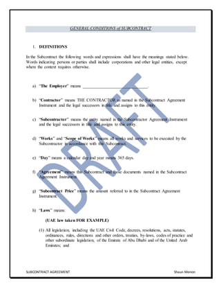 Sub contract agreement draft | DOCX