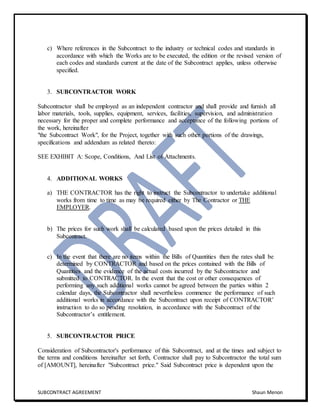 Sub contract agreement draft | DOCX