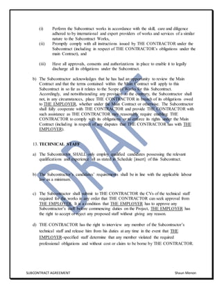 Sub contract agreement draft | DOCX