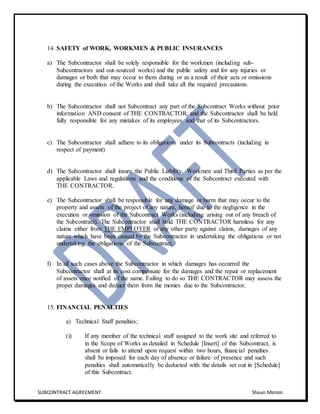 Sub contract agreement draft | DOCX