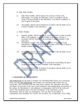 Sub contract agreement draft | DOCX