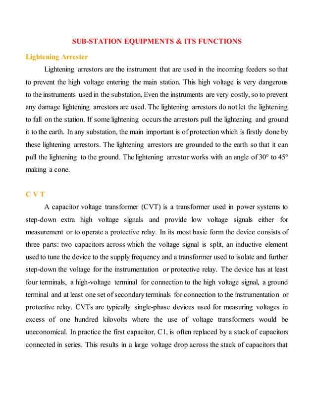 Substation equipments & its functions | DOCX