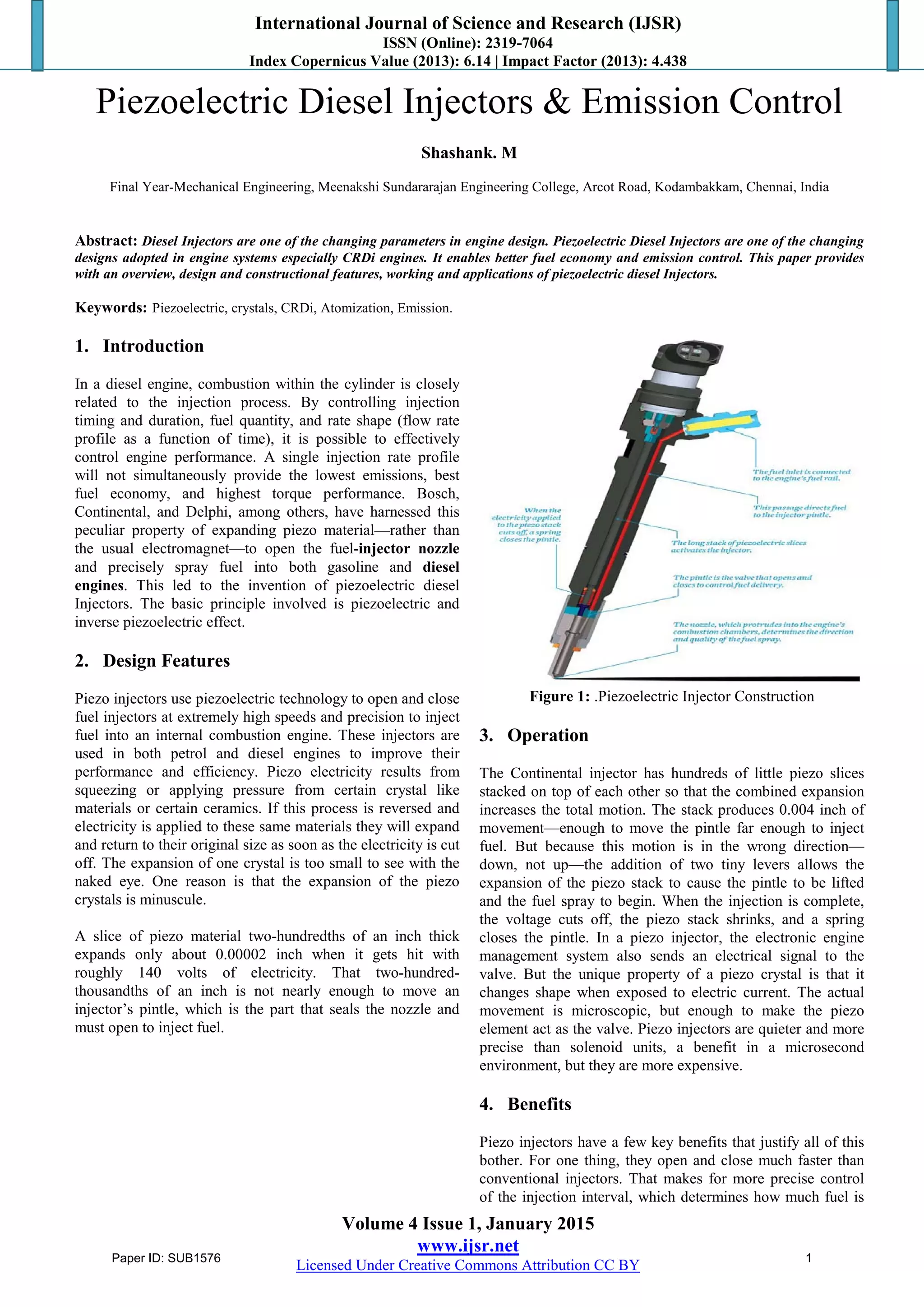 Piezoelectric Diesel Injectors & Emission Control | PDF