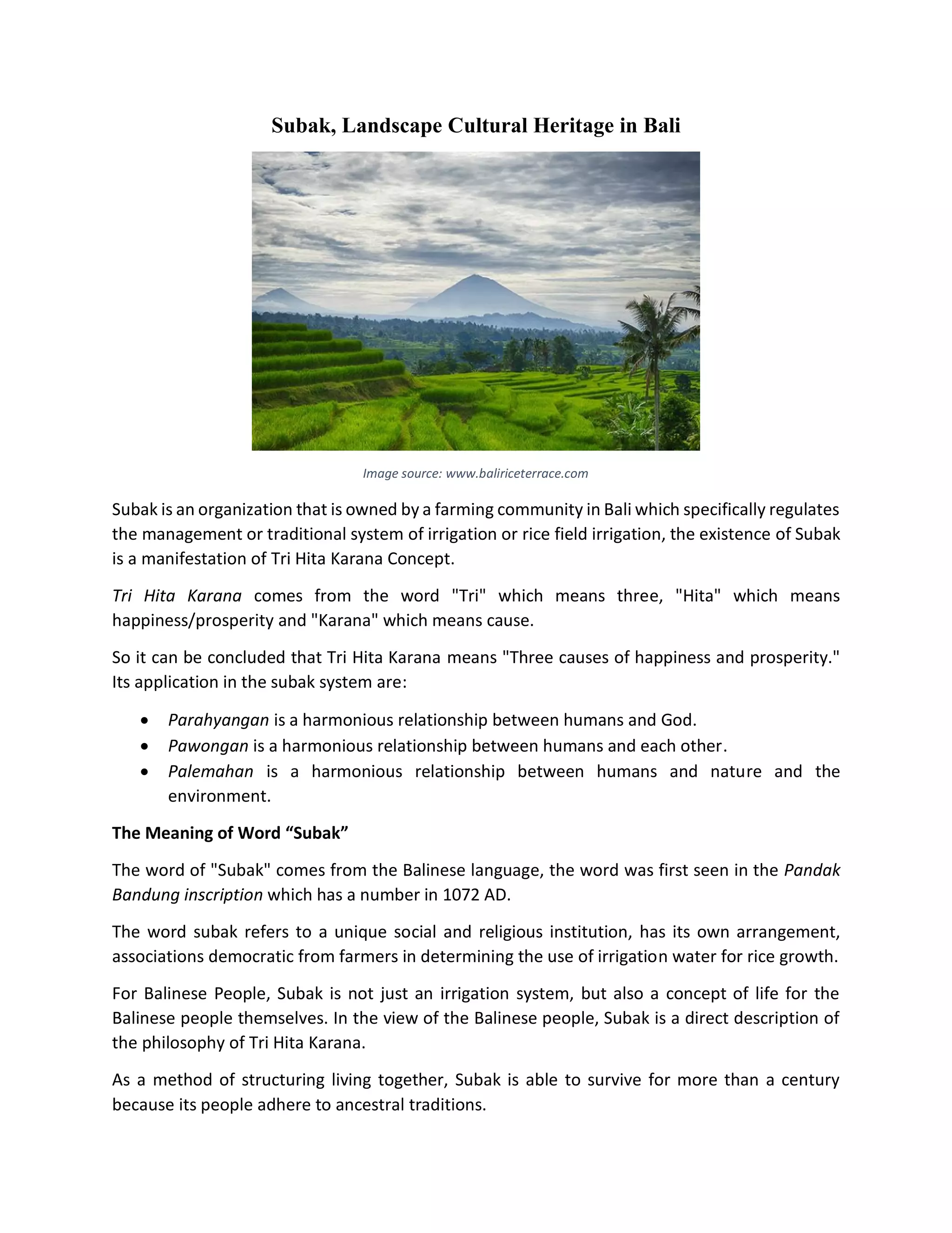 Subak, landscape cultural heritage in bali | PDF