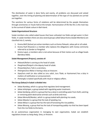 Subak, landscape cultural heritage in bali | PDF