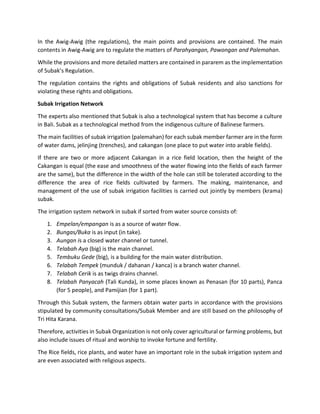 Subak, landscape cultural heritage in bali | PDF