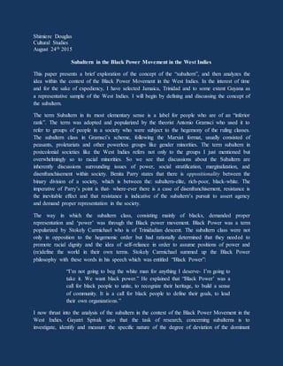 Subaltern in Black Power Movement in West Indies (Work In Progress) | DOCX
