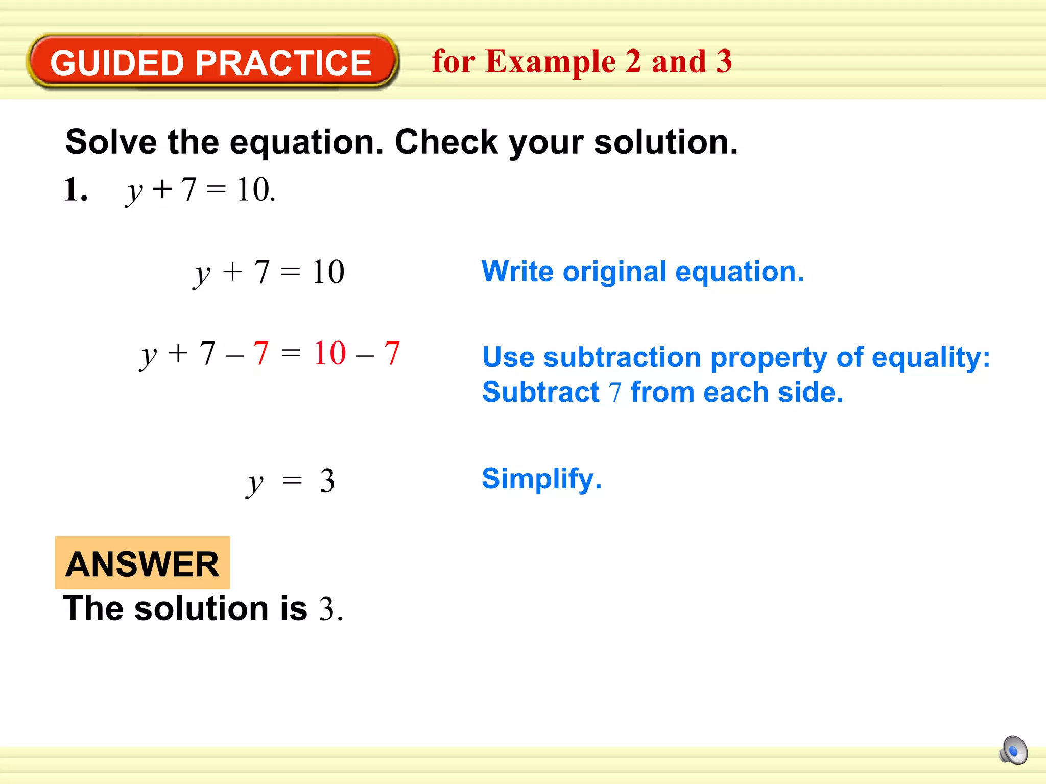 Sub and mult. one step equations | PPT
