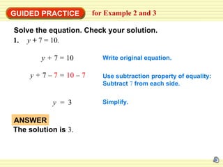 Sub and mult. one step equations | PPT