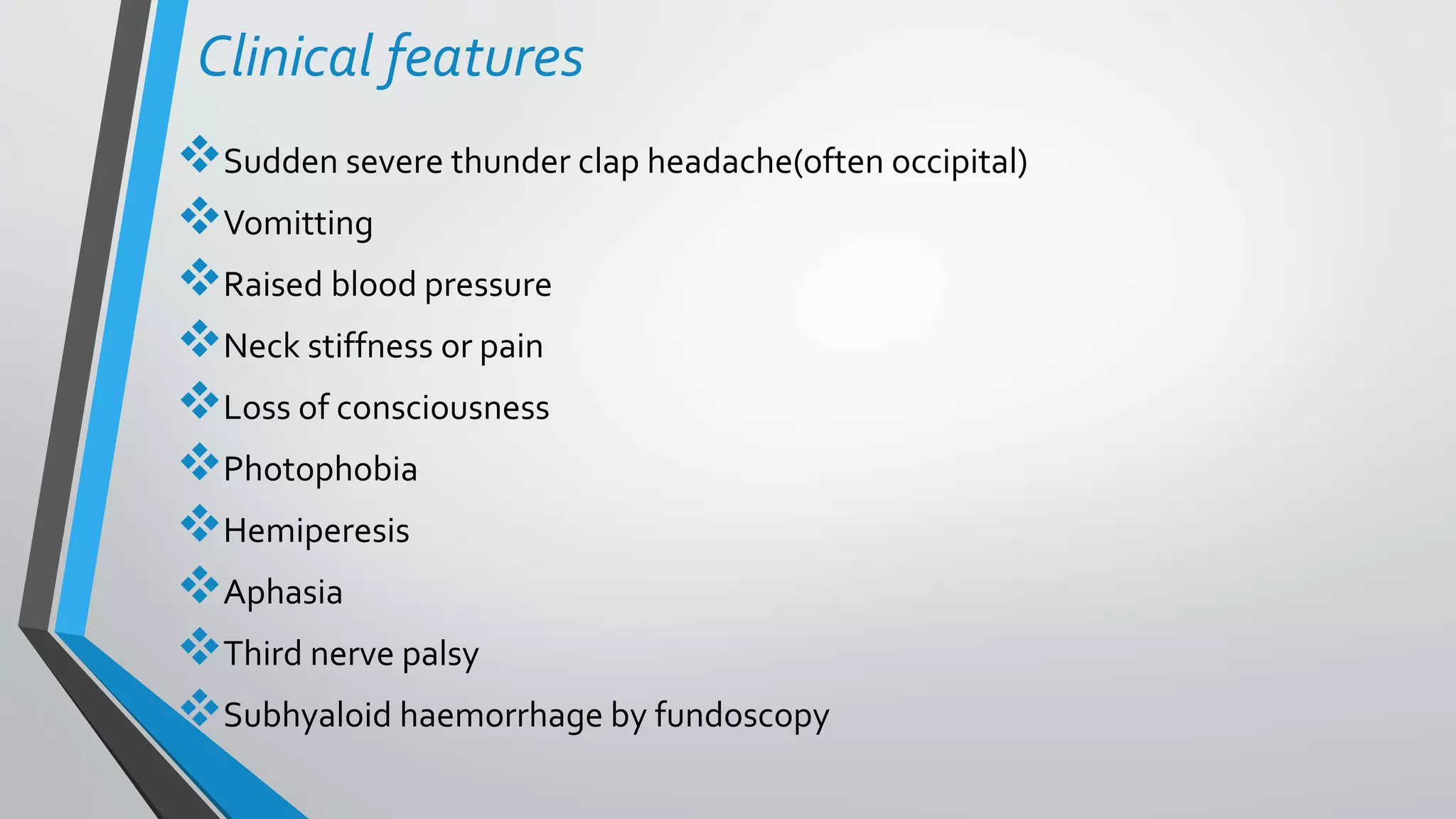 Subarachnoid Haemorrhage(SAH) | PPTX | Blood Disorders | Diseases and ...