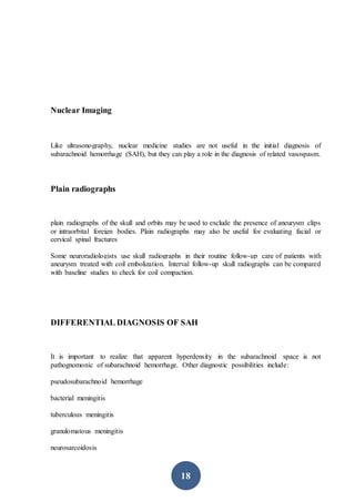 Subarachnoid hemorrhage imaging | DOCX | Blood Disorders | Diseases and Conditions