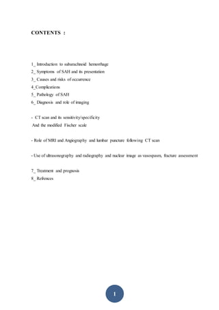Subarachnoid hemorrhage imaging | DOCX | Blood Disorders | Diseases and Conditions