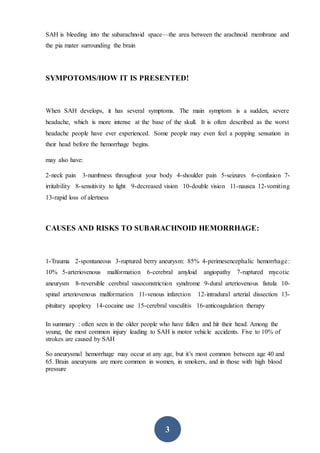 Subarachnoid hemorrhage imaging | DOCX | Blood Disorders | Diseases and Conditions