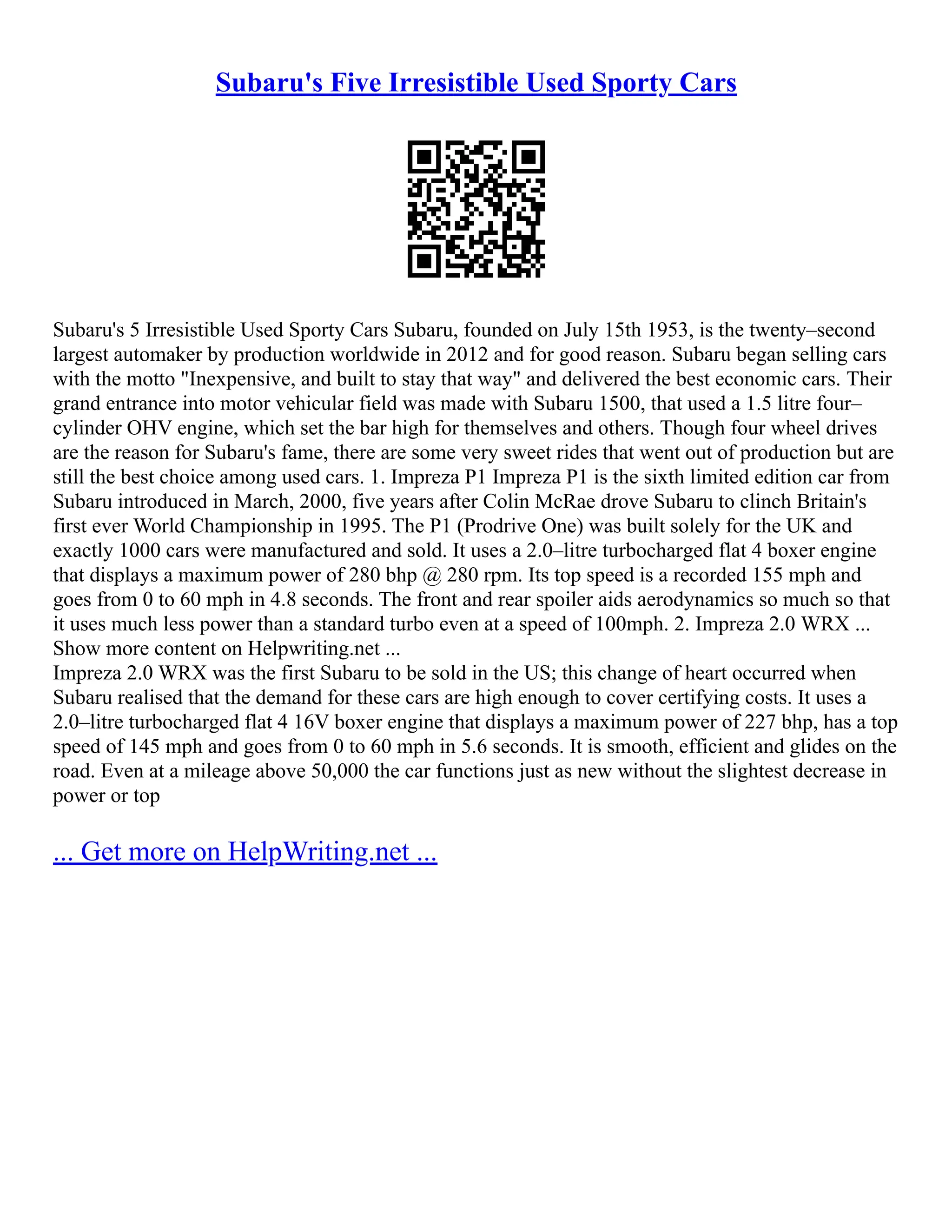 Subaru History | PDF