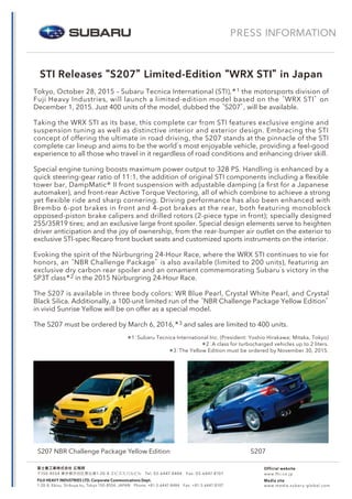 Subaru wrx sti s207 press release | PDF | Performance Cars | Auto Type