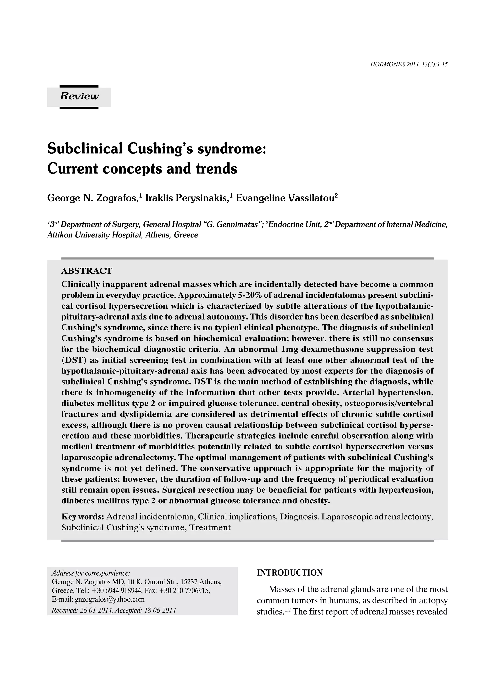 Subclinical cushing’s syndrome | Γιώργος Ζωγραφος – Ιατρός Χειρουργός | PDF