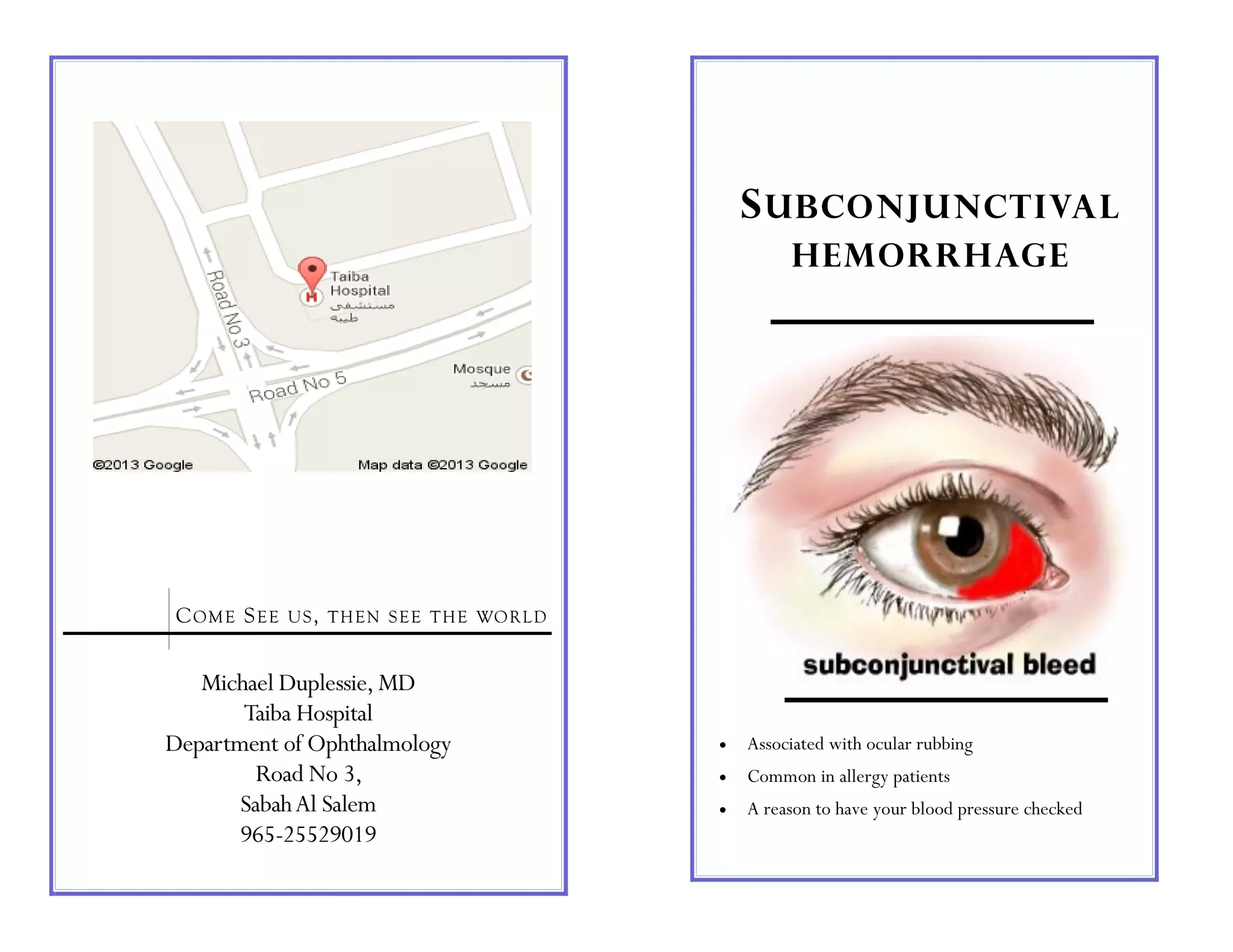 Subconjunctival hemorrhage by Dr. Michael Duplessie Eye Doctor | PDF