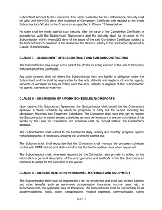 Subcontract Agreement of Concrete/Earth Works (Purchase this doc, Text ...
