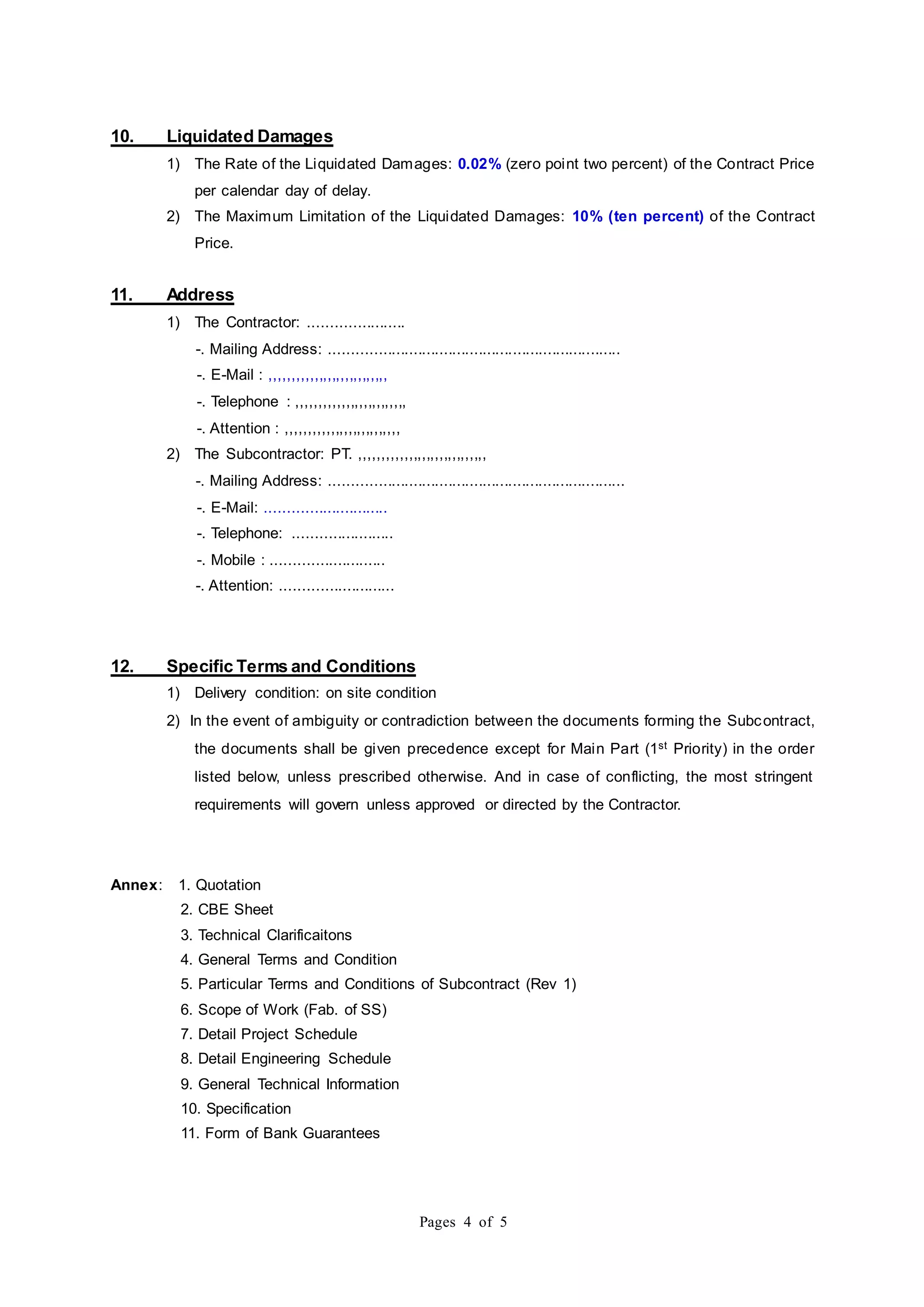 Subcontract Agreement for Fabrication of Steel Structure (Purchase this ...