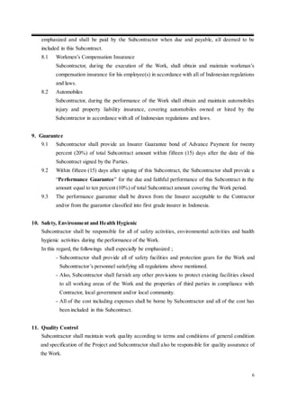 Subcontract Agreement to Perform Building Work (Purchase this doc, Text ...