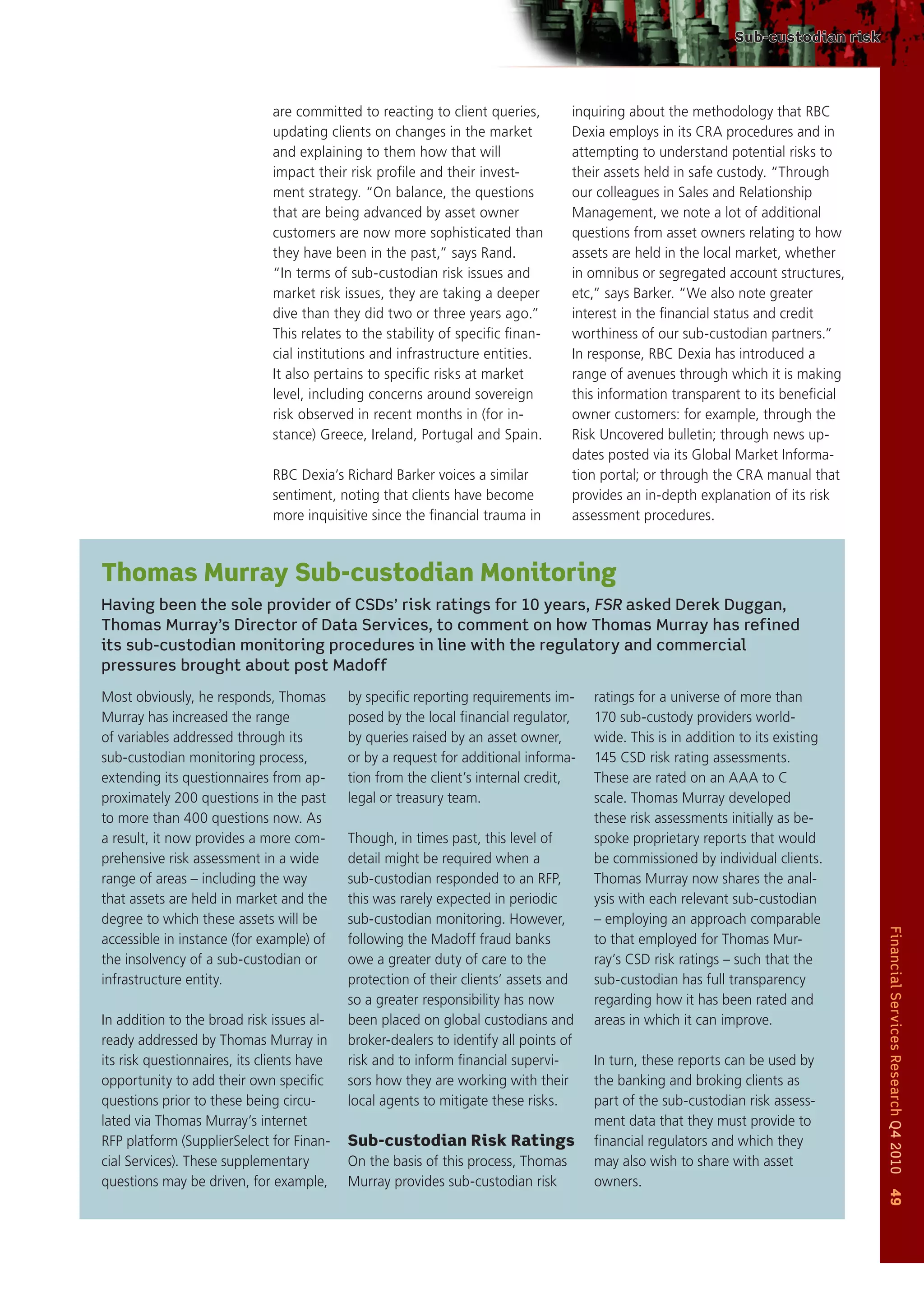 Sub custodian Risk Monitoring: analysing shifts in the industy practise ...