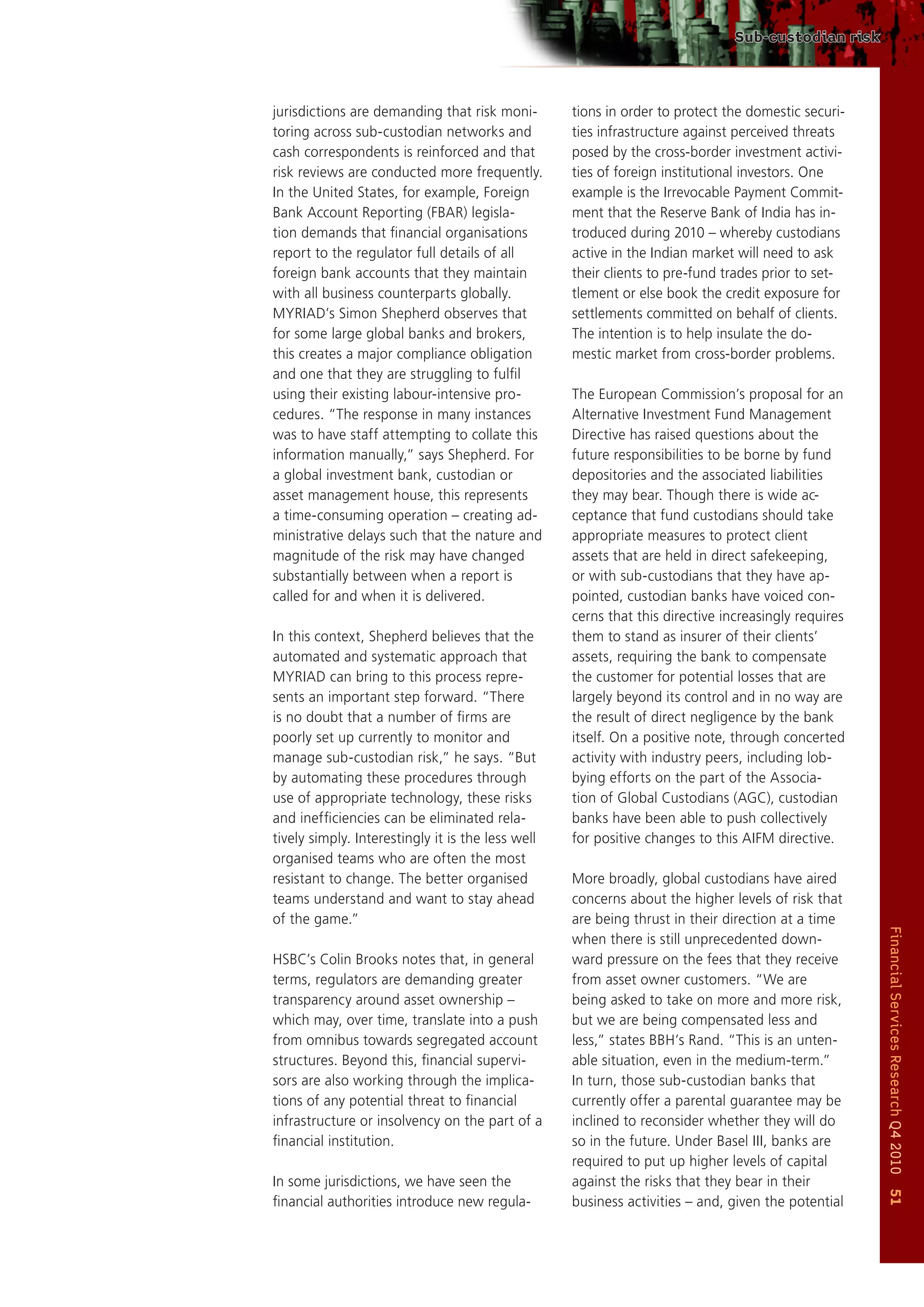 Sub custodian Risk Monitoring: analysing shifts in the industy practise ...