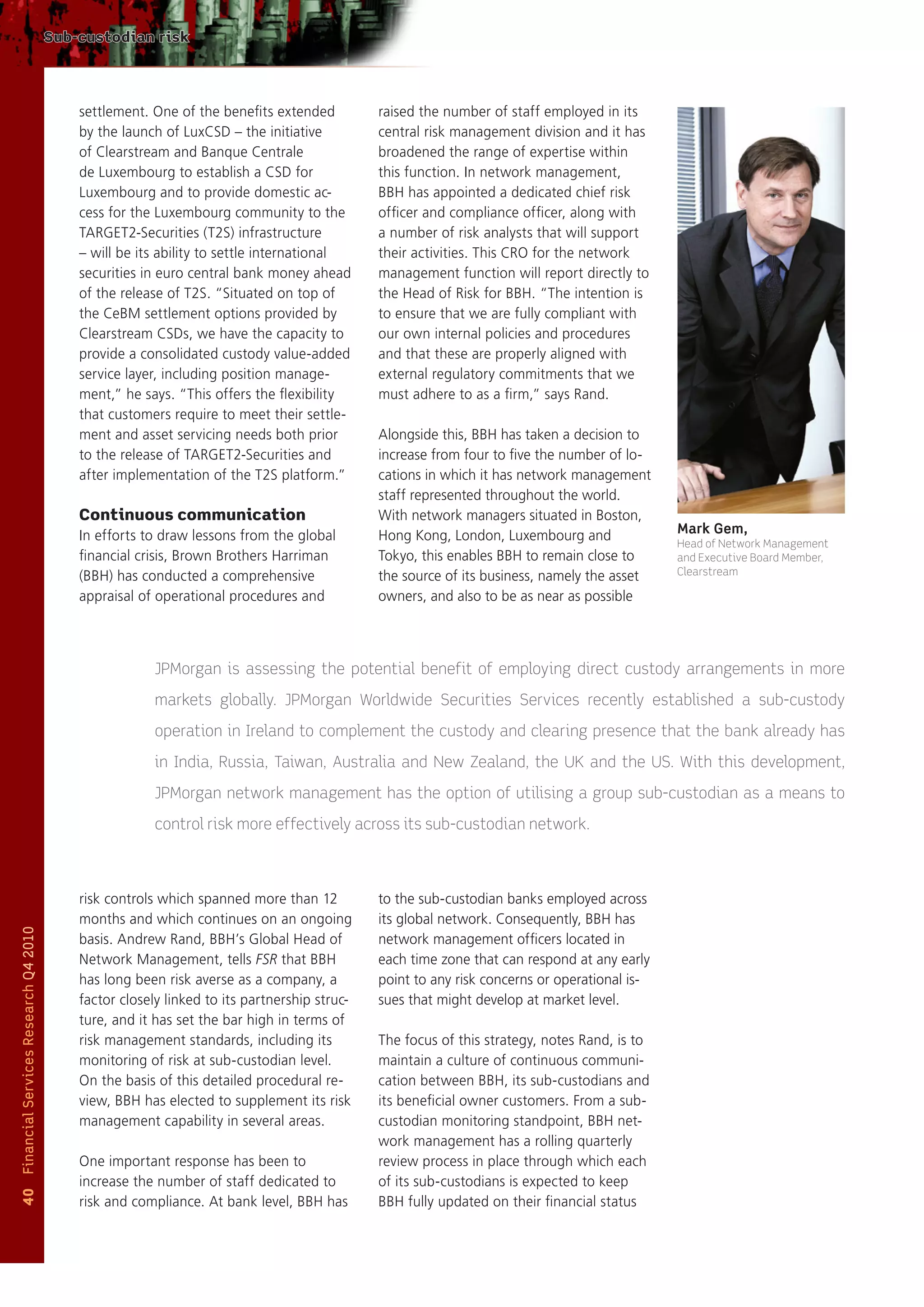 Sub custodian Risk Monitoring: analysing shifts in the industy practise ...