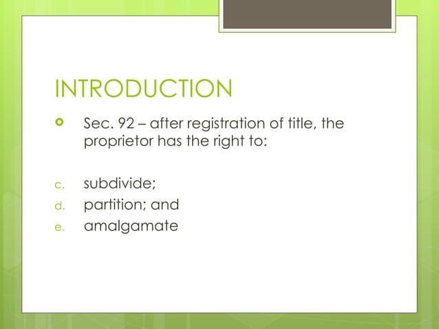 Subdivision, partition and amalgamation | PPT | Land and Farms | Real ...