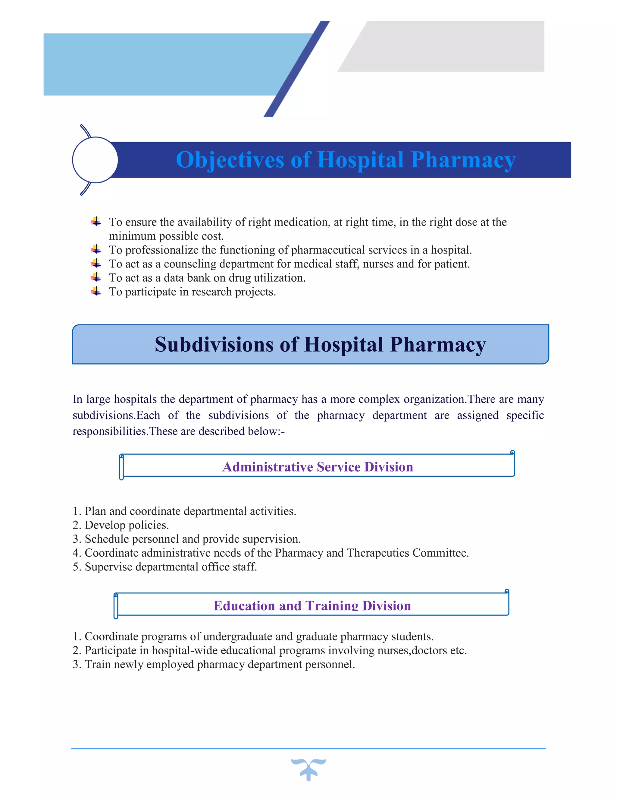 Sub divisions of hospital pharmacy | PDF