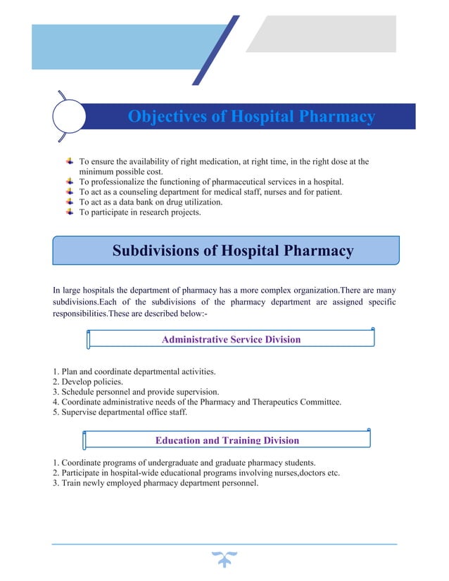 Sub divisions of hospital pharmacy | PDF | Pharmaceutical Industry | Industries