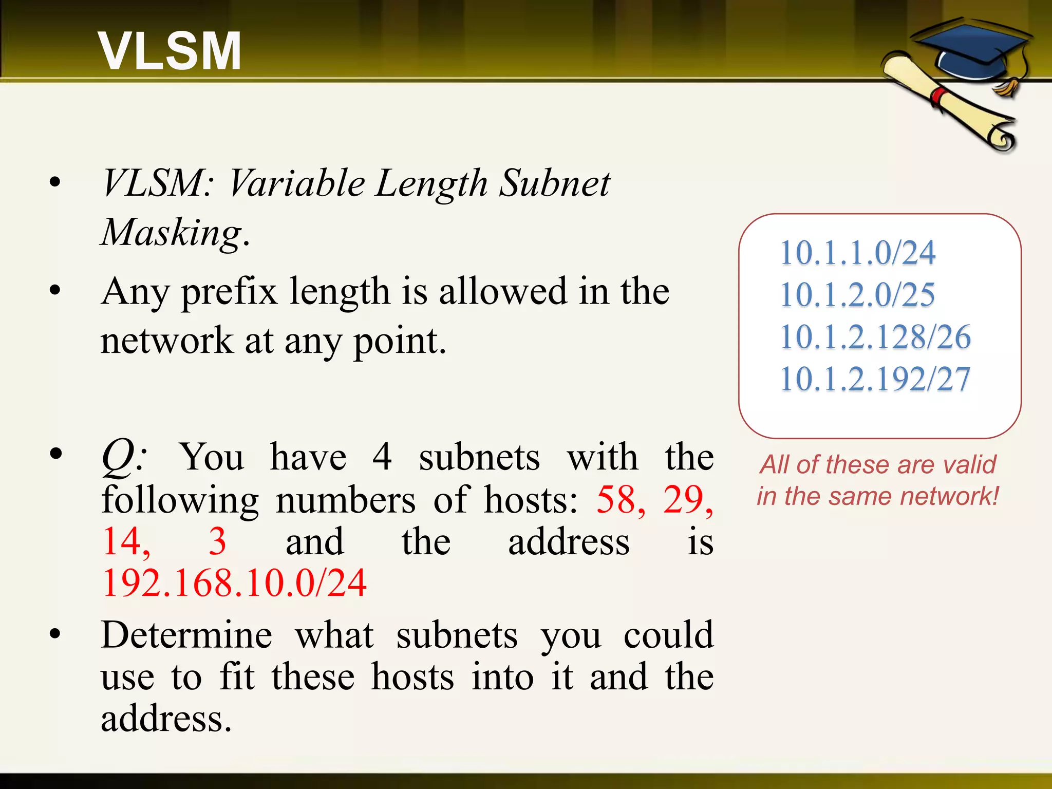Subentting, Supernetting and VLSM presentation | PPTX | Computer Networking | Computing