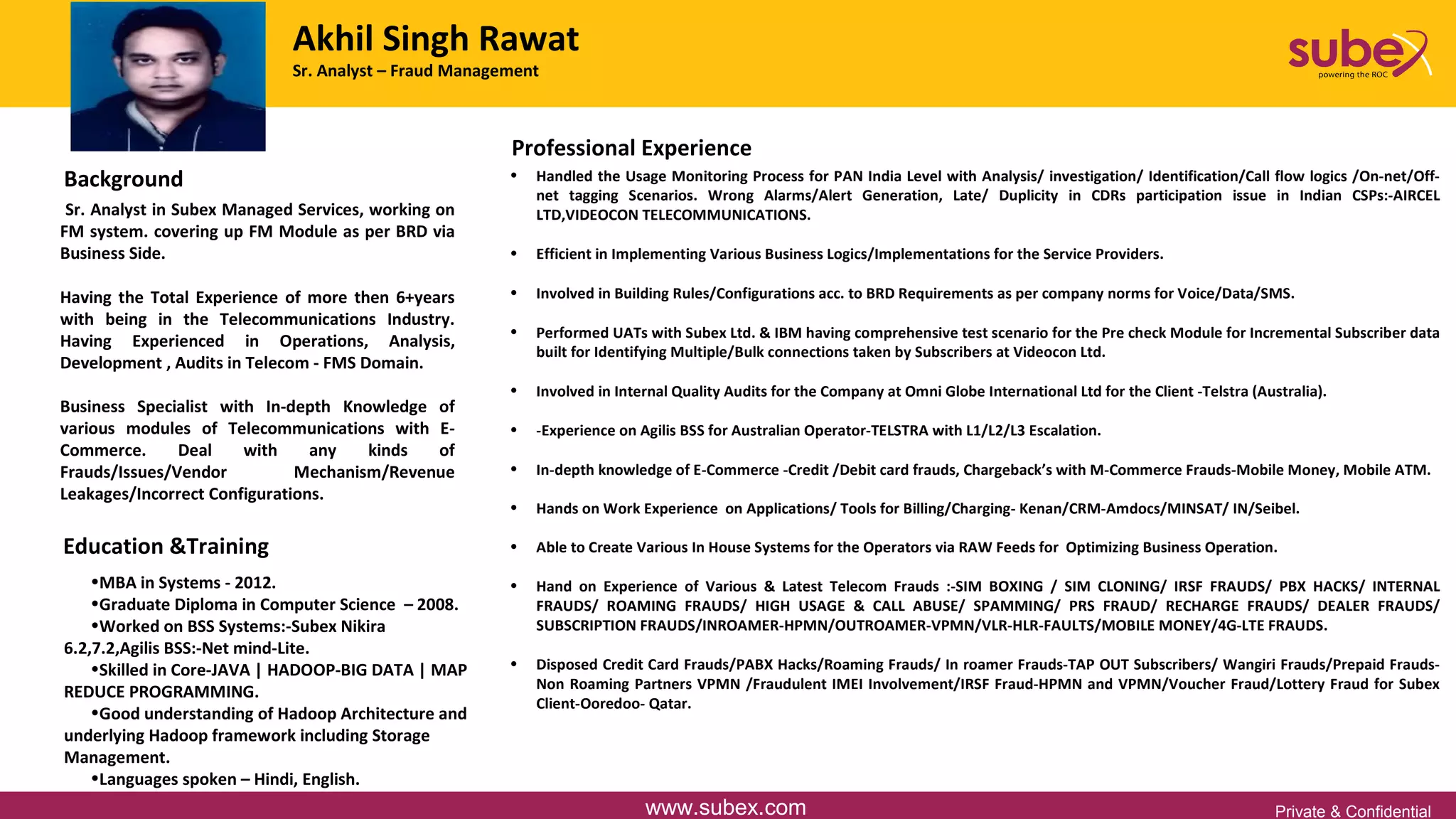 Subex cv akhil_singh_rawat | PPT
