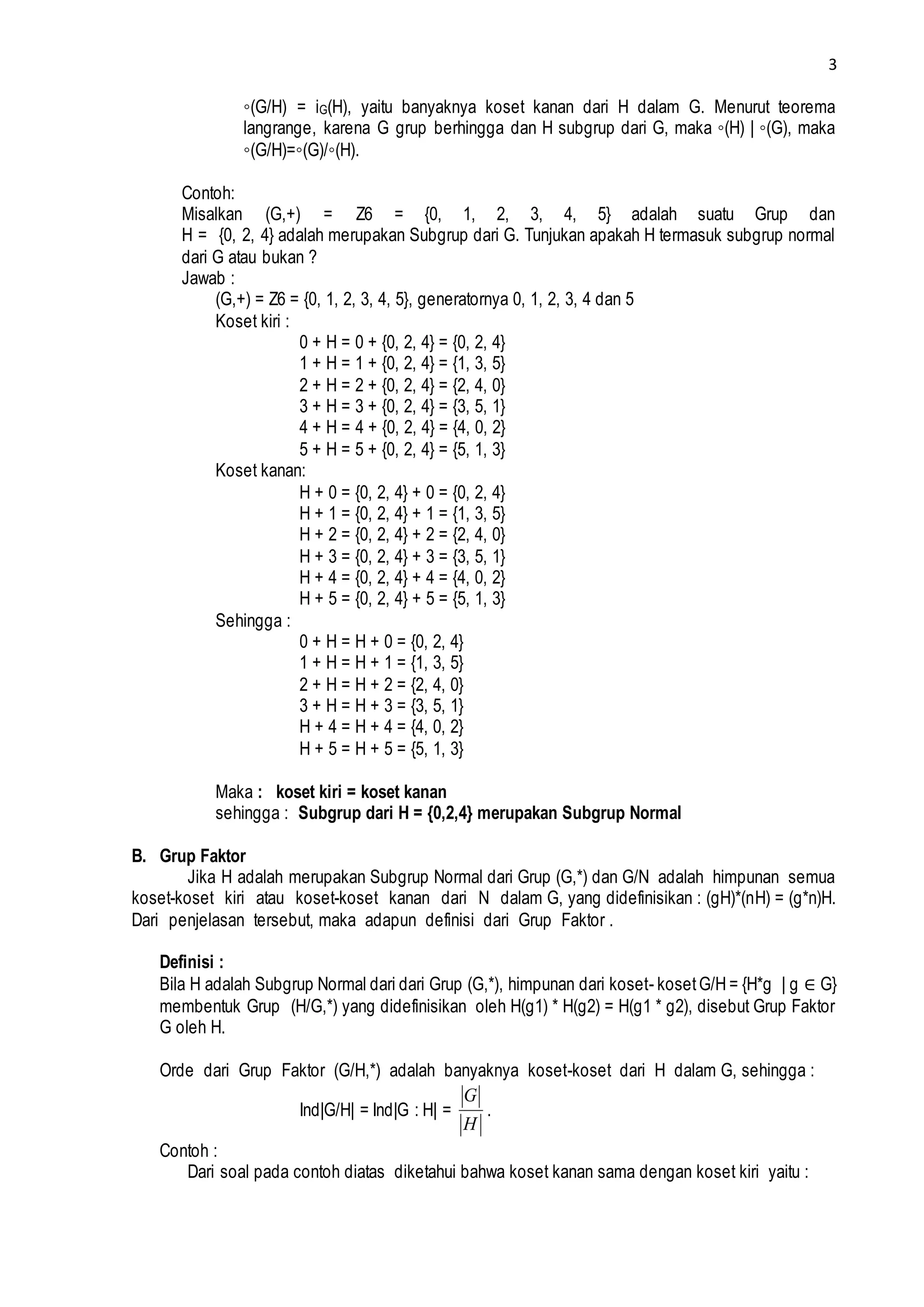 Subgrup normal dan grup faktor | DOCX