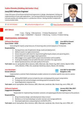 Subha Chandra CV | PDF