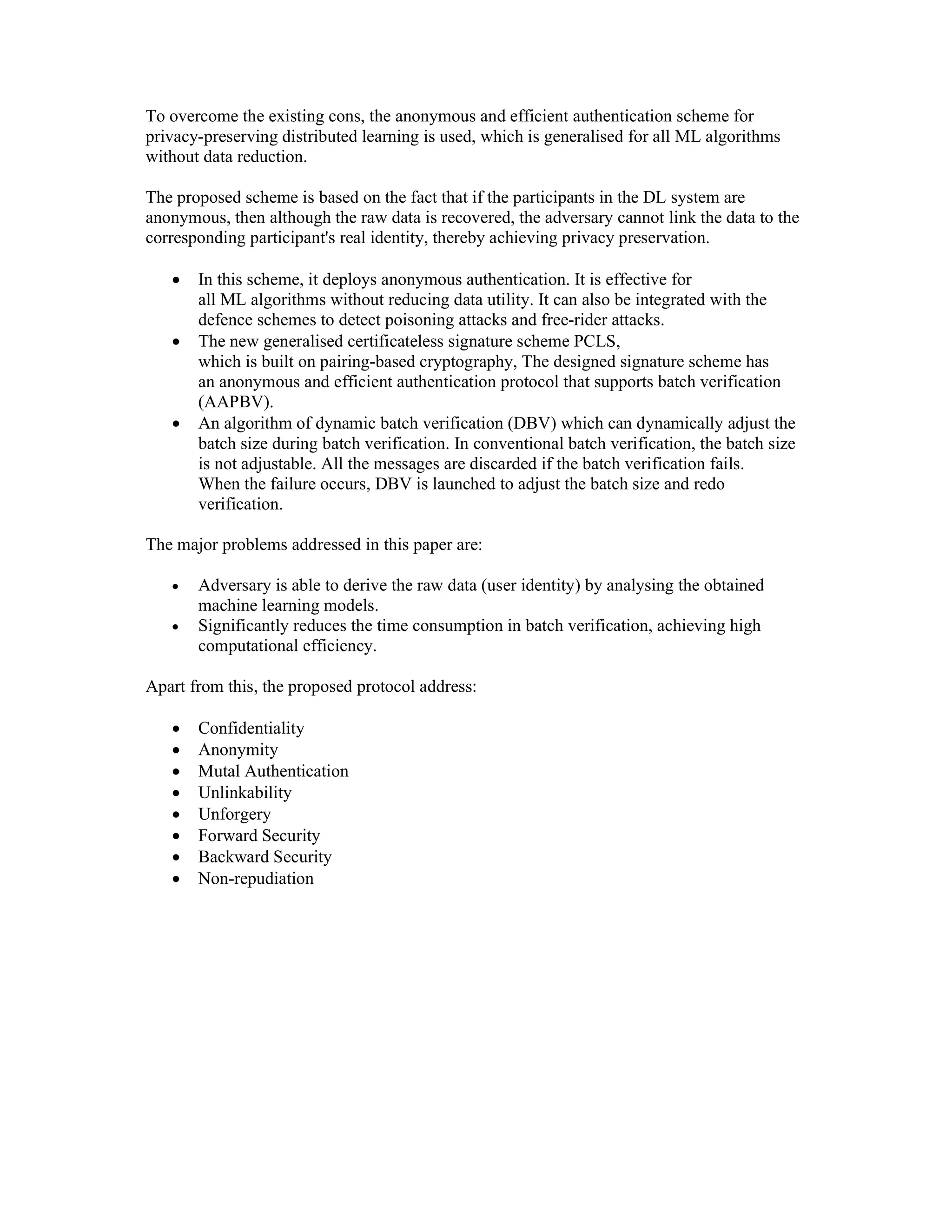 anonymous and efficient authentication scheme for privacy-preserving distributed learning | PDF