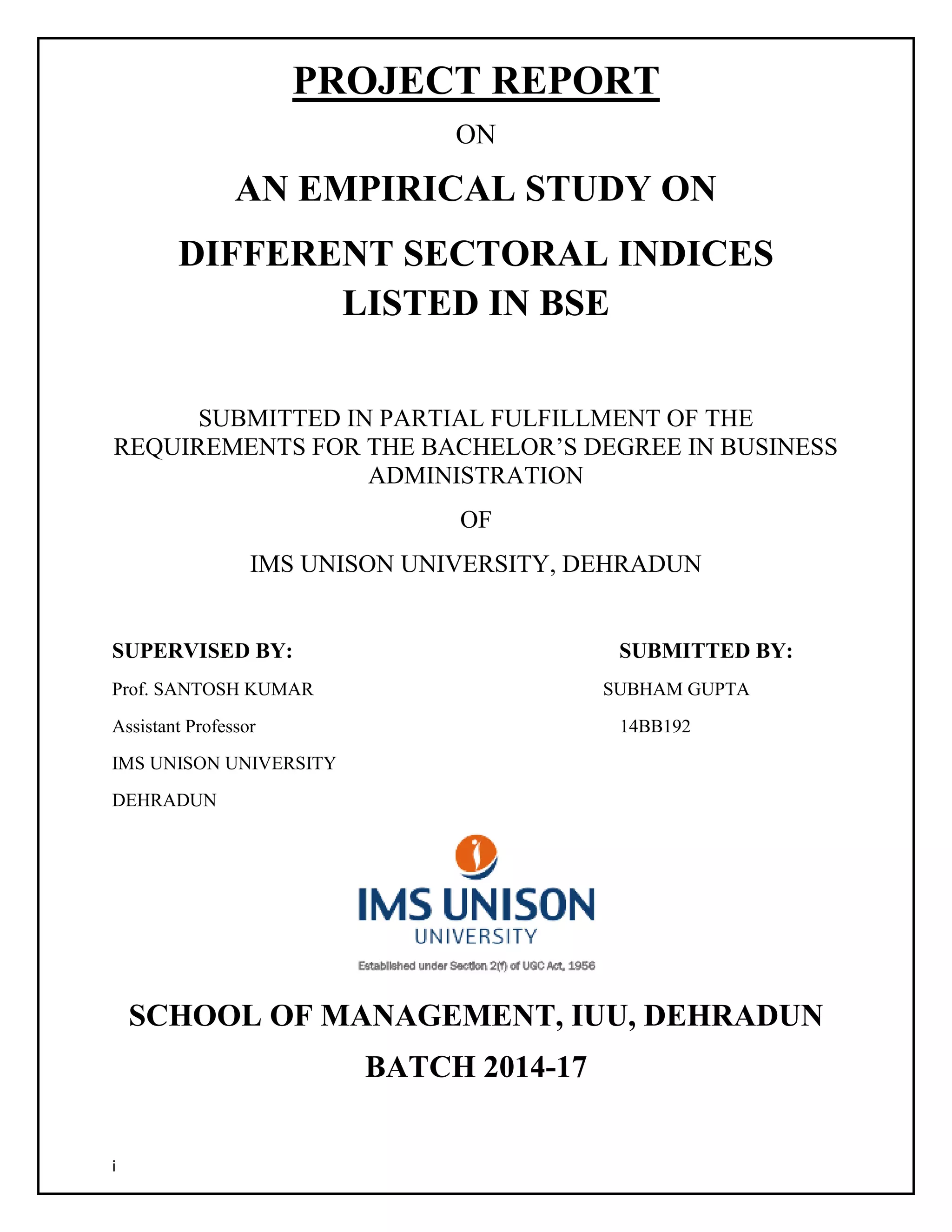 Project Report On "An Empirical Study on Sectoral and BSE" | PDF