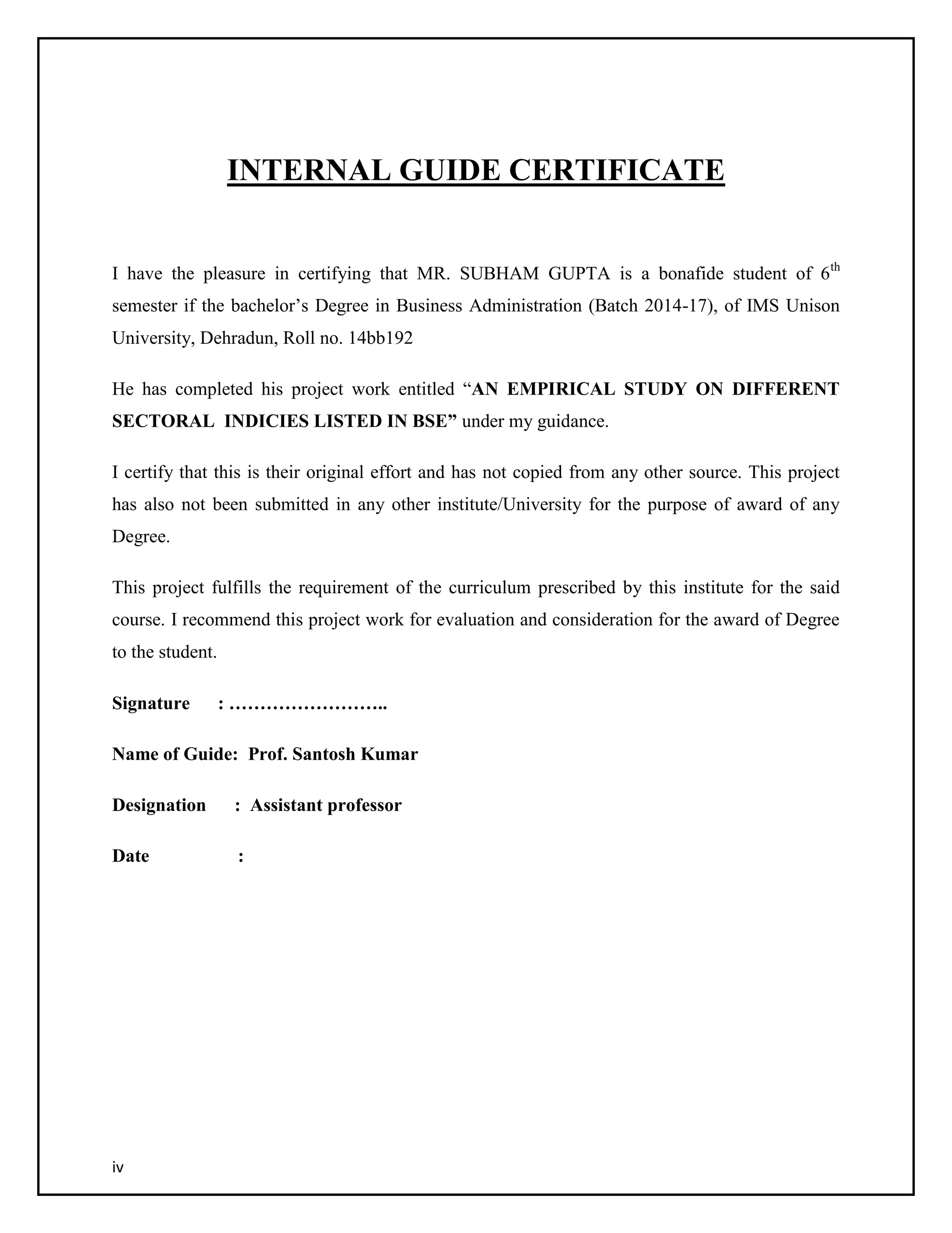 Project Report On "An Empirical Study on Sectoral and BSE" | PDF
